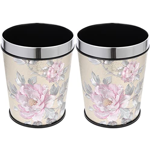 2pcsgarbage Kitchen Small Dorms Trash Open Office Hotel Practical Household Room Decorative and Multi-Function Furnishing for Garbage Basket Can Steel Rubbish Round Living