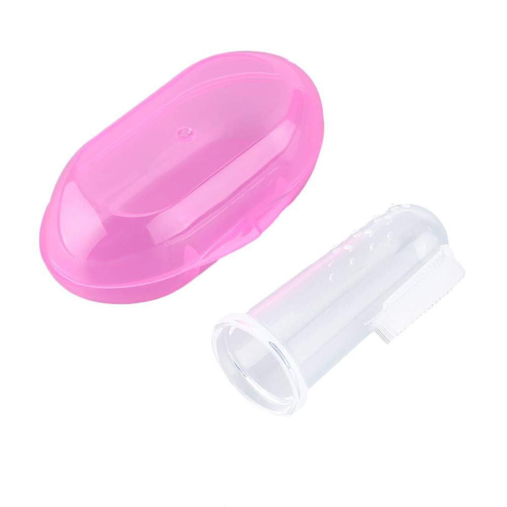 AKOAK 1 Pack Useful Baby Finger Toothbrush Soft Silicone Baby Training Toothbrush with Storage Box, Baby Teeth Cleaning Massage Oral Care (Pink)