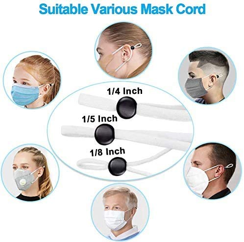 100Pcs Cord Locks for Mask, Silicone Rope Toggles for Drawstrings, Fixed and Removable Rope Cord Lock Buckle, Adjustable Elastic Cord Non-Slip Stopper Adjuster, Suitable for Adults and Kids (Black)