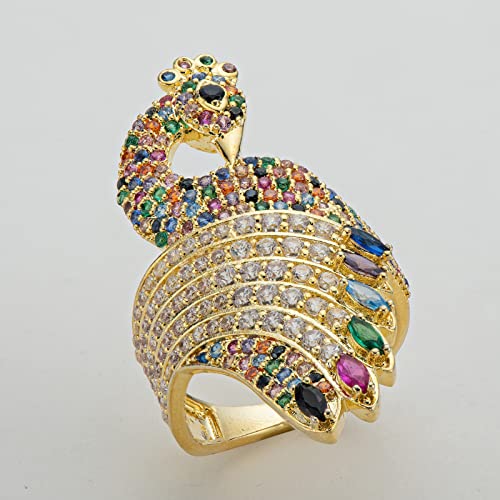 10K Solid Gold Eternity Engagement Ring Peacock Eternity Ring Simulated Diamond Cubic Zirconia Eternity Stackable 10 Karat Real Gold Wedding band for Women