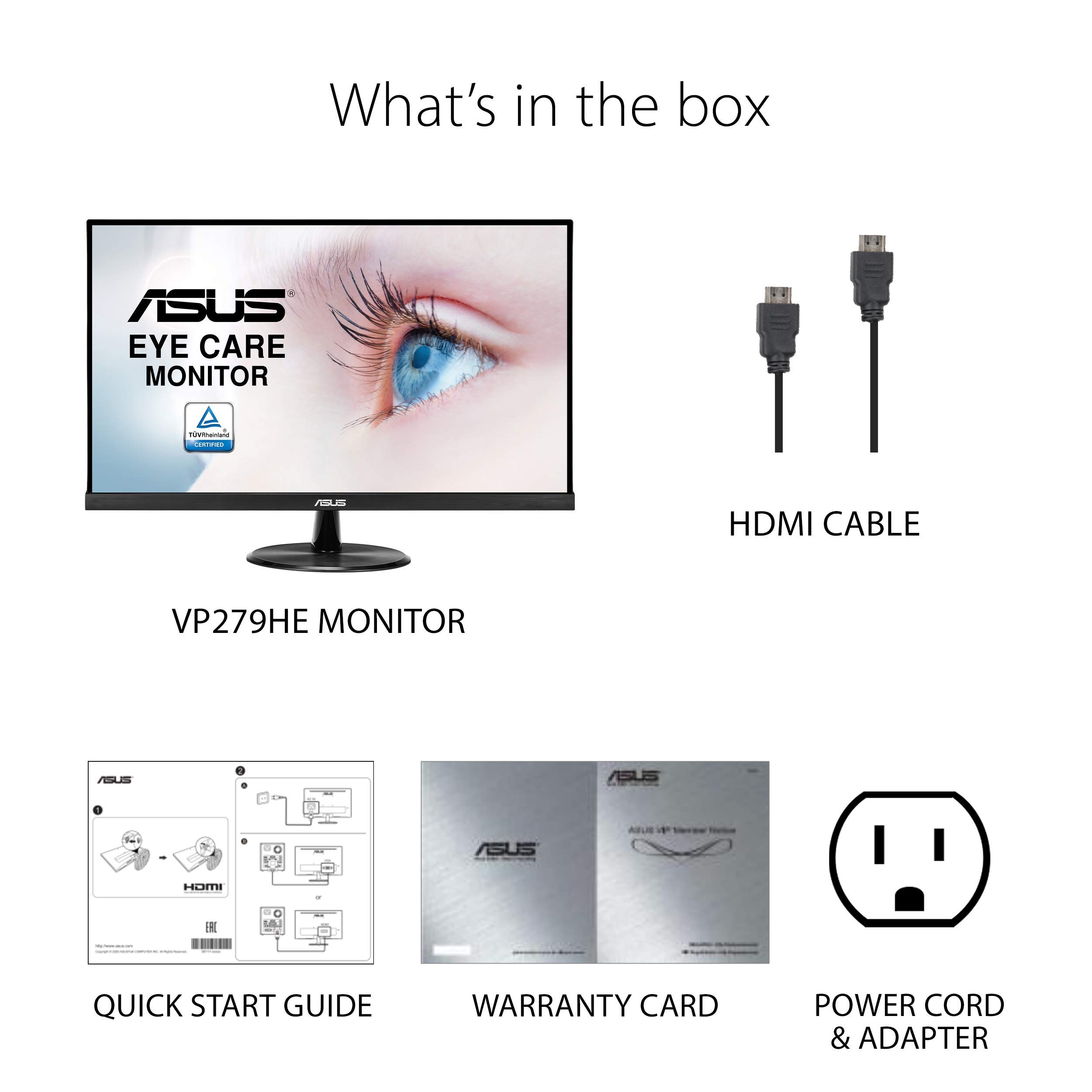 ASUS VP279HE 27” Monitor, 1080P Full HD, 75Hz, IPS, Adaptive-Sync/FreeSync, Eye Care, HDMI VGA, Frameless, Low Blue Light, Flicker Free, VESA Wall Mountable (Renewed)