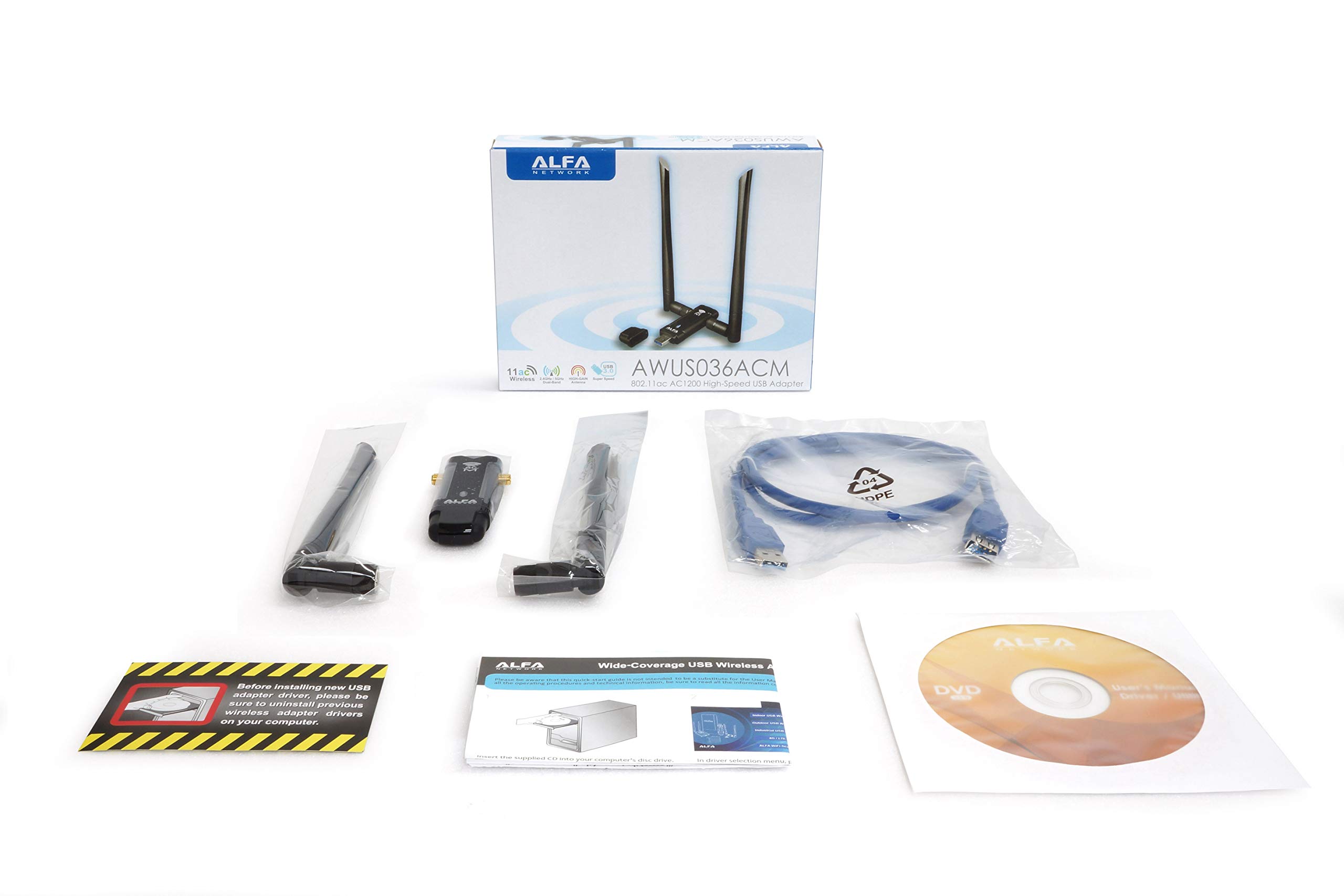 ALFA Network AWUS036ACM Long-Range Wide-Coverage Dual-Band AC1200 USB Wireless Wi-Fi Adapter w/High-Sensitivity External Antenna - Windows, MacOS & Kali Linux Supported