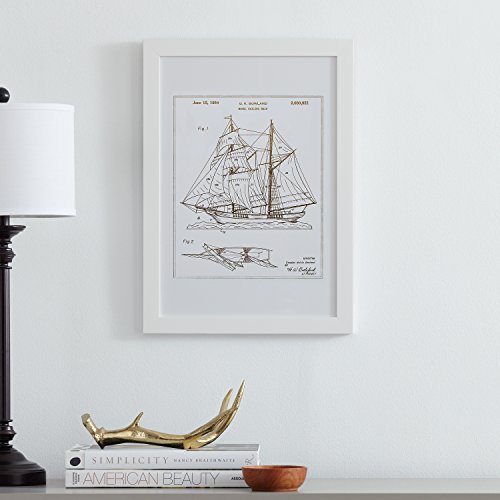 Amazon Brand – Stone & Beam Modern Gold Ink Reprint of Sailing Ship Patent, White Frame, 15" x 21"