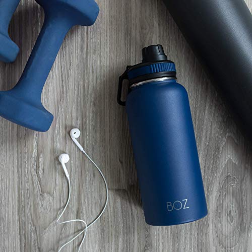 BOZ Stainless Steel Water Bottle XL (1 L / 32oz) Wide Mouth, BPA Free, Vacuum Double Wall Insulated (Monaco Blue)