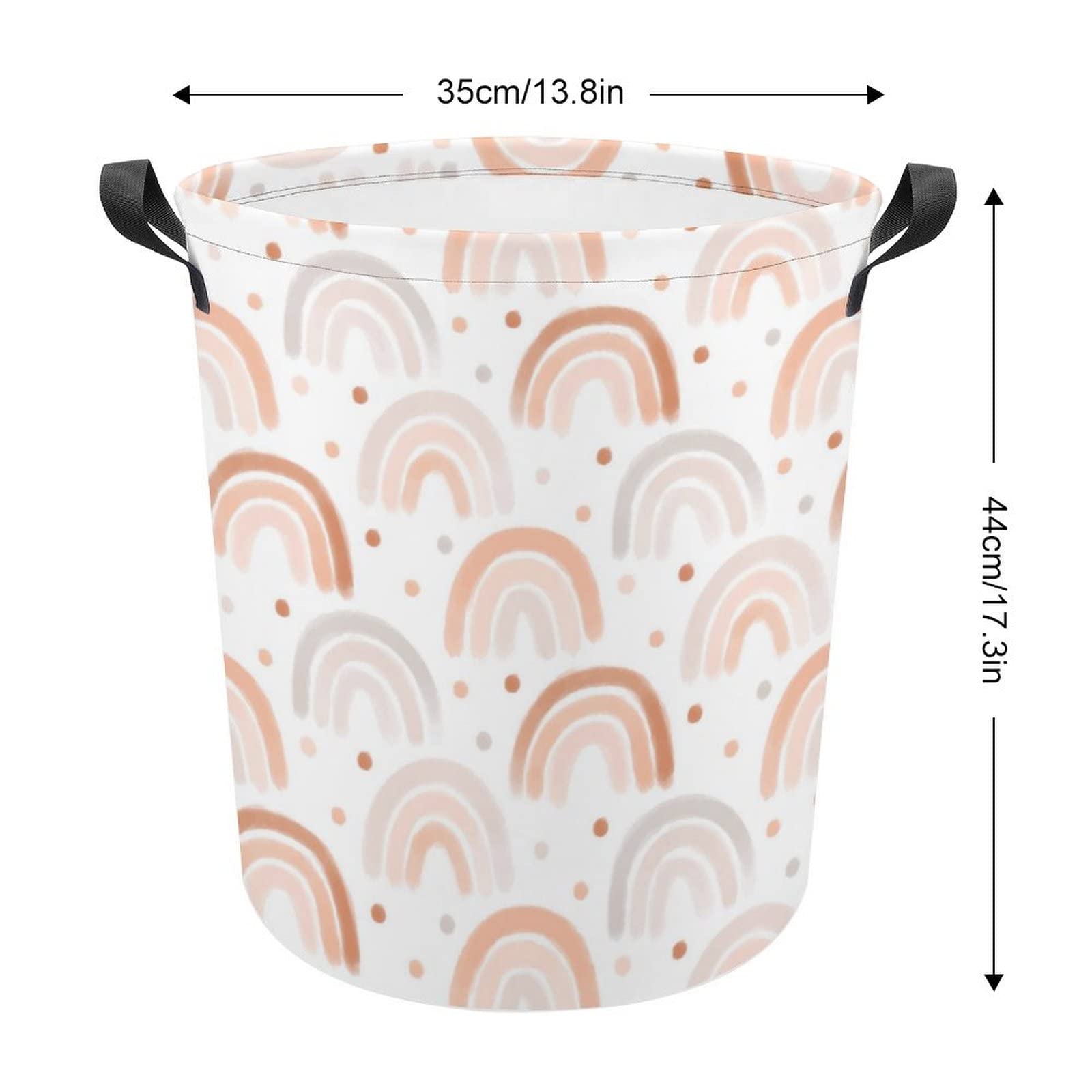 17.3 Inches Laundry Basket, Waterproof Collapsible Storage Basket, Round Dirty Clothes Hamper with Handles for Bedroom Room Toy Storage (Rainbow Cloud Abstract Boho)