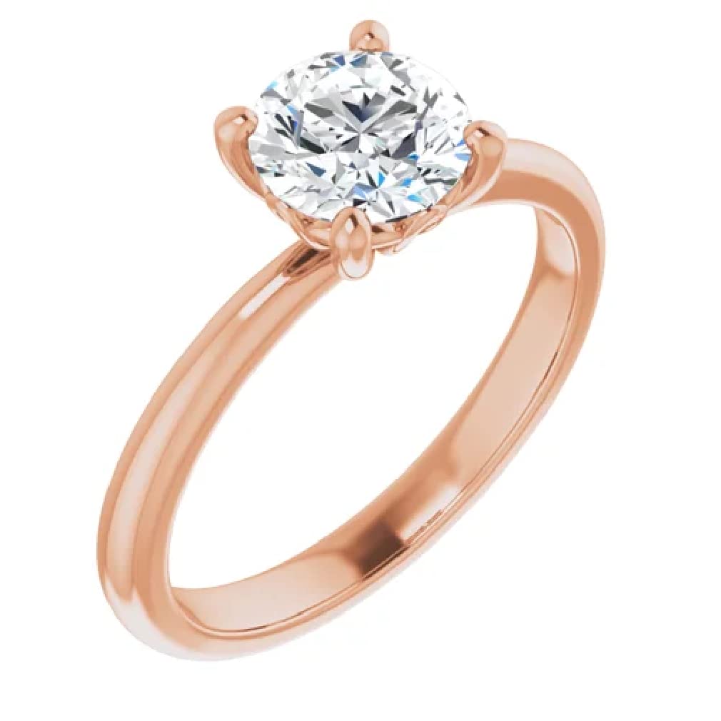 10K Solid Rose Gold Handmade Engagement Rings, 1 CT Round Cut Moissanite Diamond Solitaire Wedding/Bridal Rings for Women/Her, Minimalist Anniversary Ring Gifts (8)