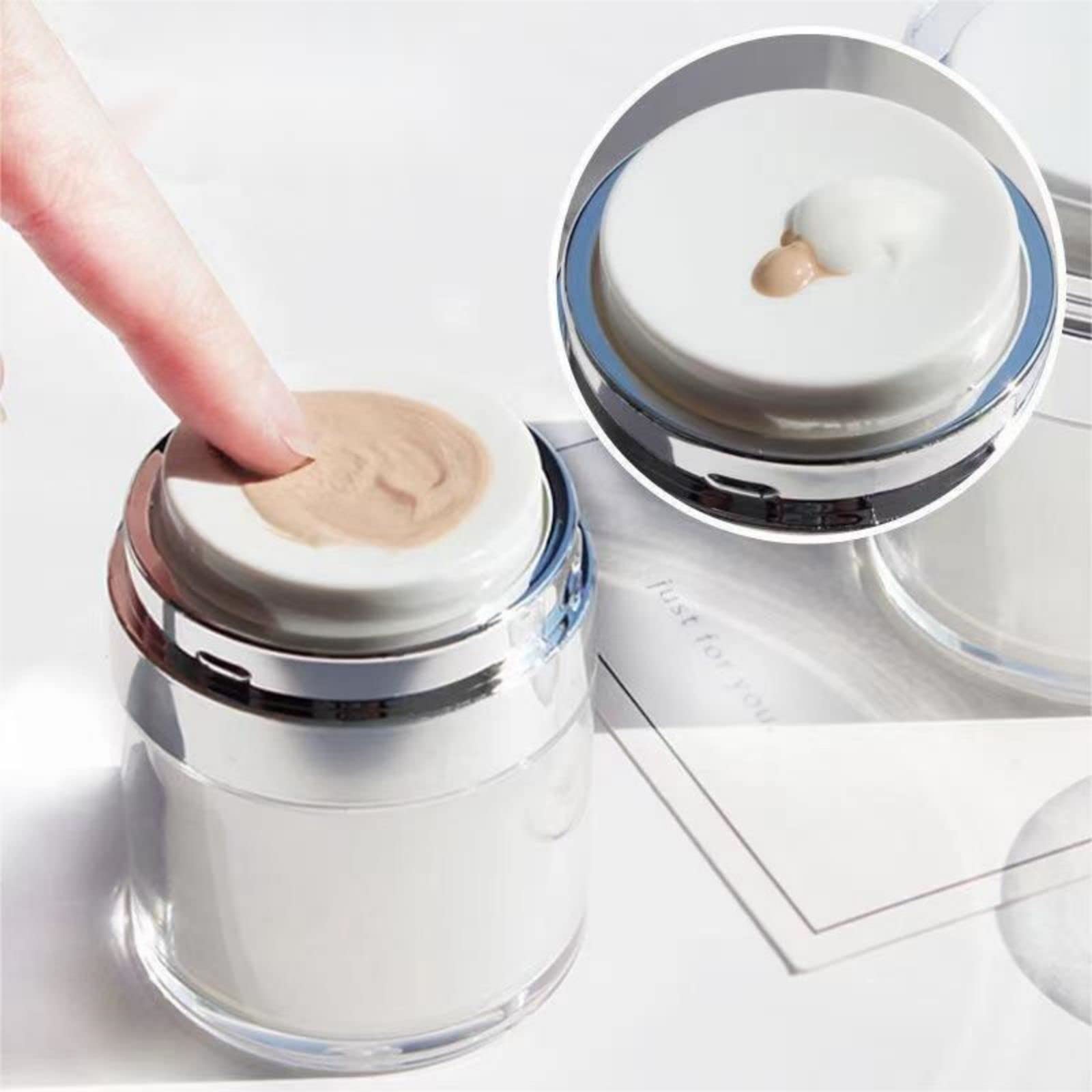 2 X 30ml Airless Pump Vacuum Bottles, Cosmetic Containers, Portable Travel Cream and Lotion Containers for Make-up, Essence, Moisturiser, Eye Cream (with Spoon)