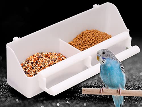 2X Small Bird Feeder Double Dish Pet Bird Water Feeder Cup with Standing Frame Plastic Seed Food Feeder for Parrotlet Sugar Glider Finches Cockatiels Parakeets Cage Feeder