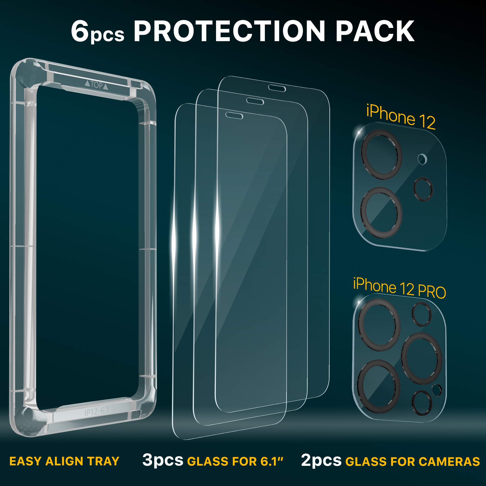 12 & 12 Pro Glass Screen Protector Tempered Glass Compatible for iPhone 12, 12 Pro w/Camera Lens Protector w/Easy Installation Case. 3 Pack Glass Screen Protector 12 Pro & 12. Hardness 9H, 2.5D (10)