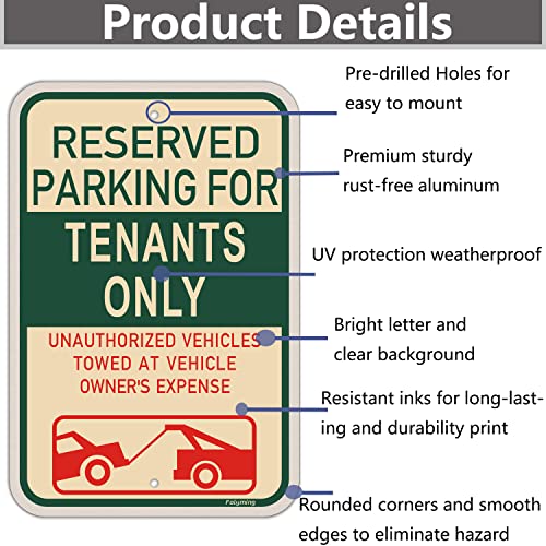 2 Pack Reserved Parking Sign Tenants Only Sign 18 x 12 Inches Reserved Parking For Tenants Unauthorized Vehicles Towed Signs Metal Reflective Sturdy Rust Aluminum Weatherproof Durable Easy Mounting