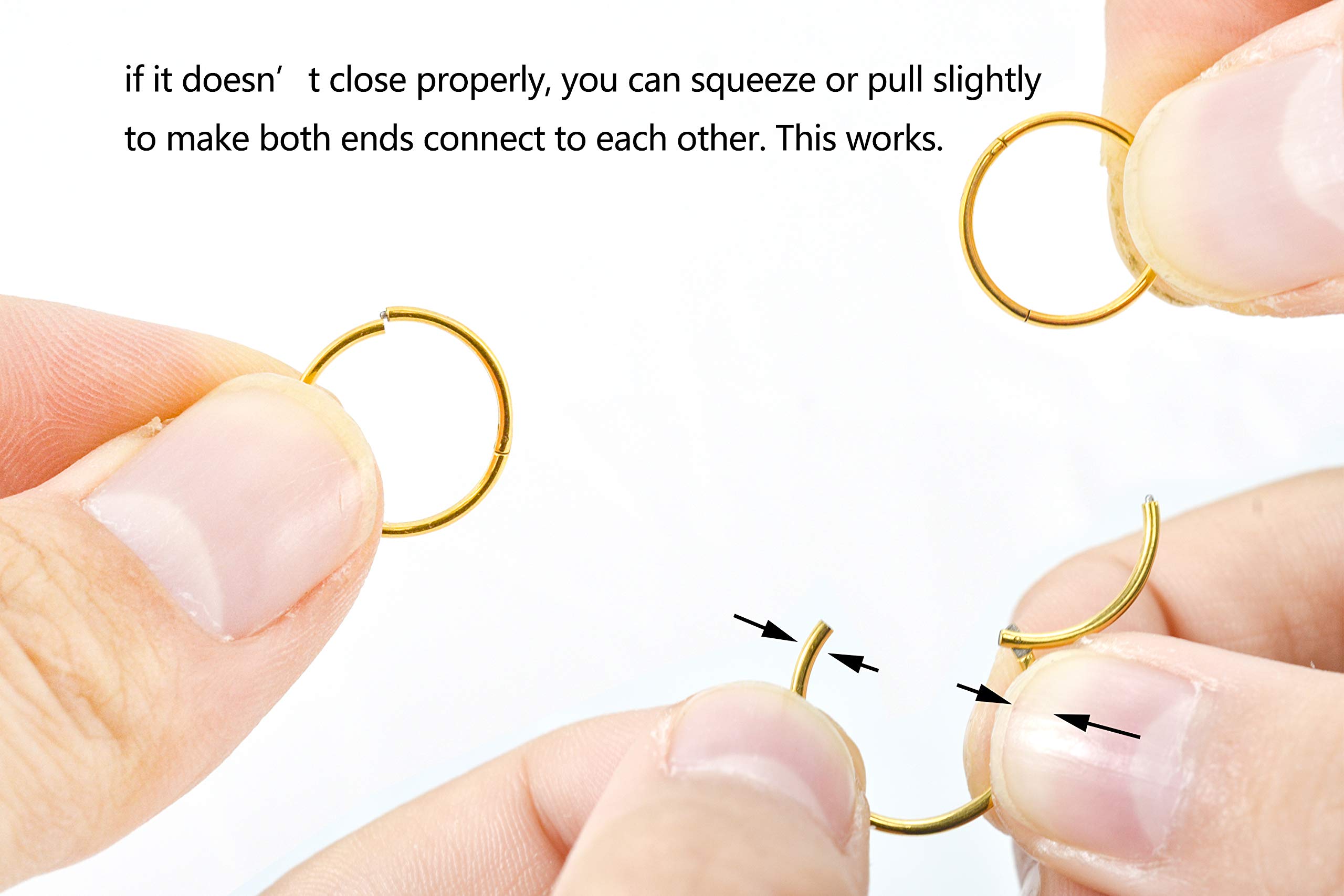 16G Surgical Steel Hinged Clicker Segment Nose Rings Hoop Helix Cartilage Daith Tragus Sleeper Earrings Body Piercing for women (16G - Gold - (6mm-14mm) - 10Pcs)