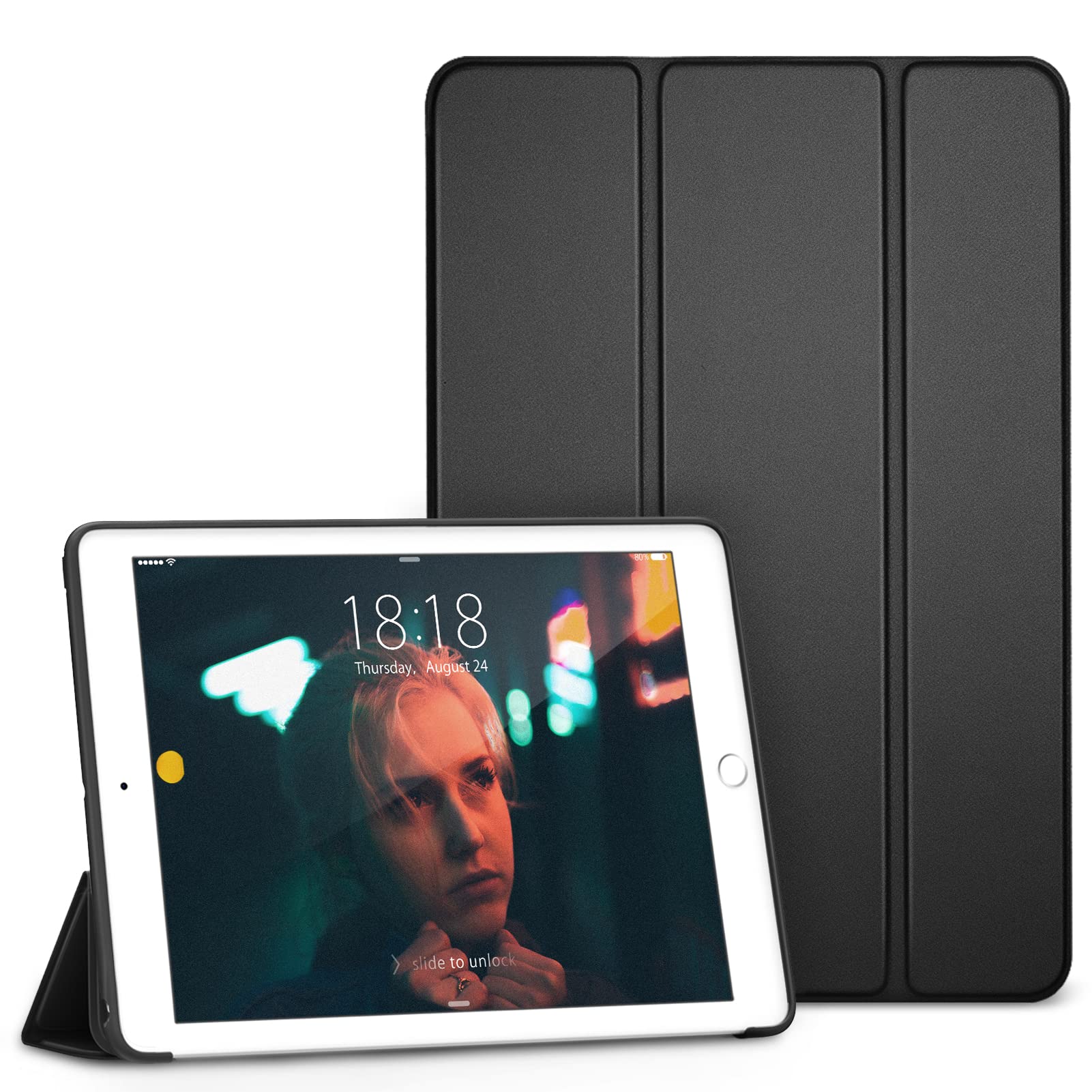 DTTO for iPad 9th/ 8th/ 7th Generation 10.2 Case, Lightweight Soft TPU Back for iPad 10.2 Inch (2021/2020/2019) [Auto Wake/Sleep + Trifold Stand] - Black