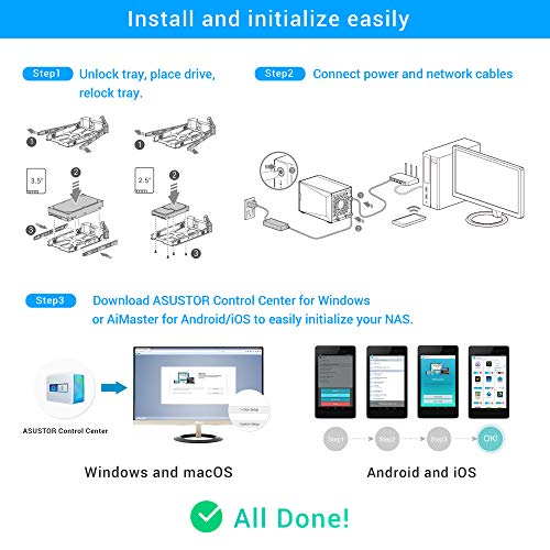 Asustor AS5304T 4 Bay NAS Quad-Core CPU, Dual 2.5GbE Port, 2GB DDR4 + 8TB HDD (Four 2TB HDD Included)