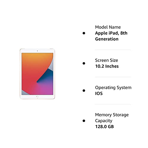 2020 Apple iPad 8th Gen (10.2 inch, Wi-Fi, 128GB) Gold (Renewed)