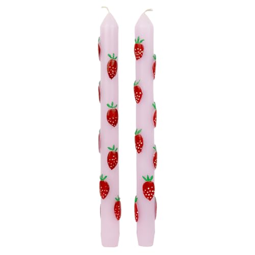 2 x Hand Painted 3D Pink Strawberries Dinner Candles | Ideal Birthday or Mothers Day Gift Unscented, 8 Hours Burn Time - Eco-Friendly Packaging, Summer Table Decor Made by Talking Tables