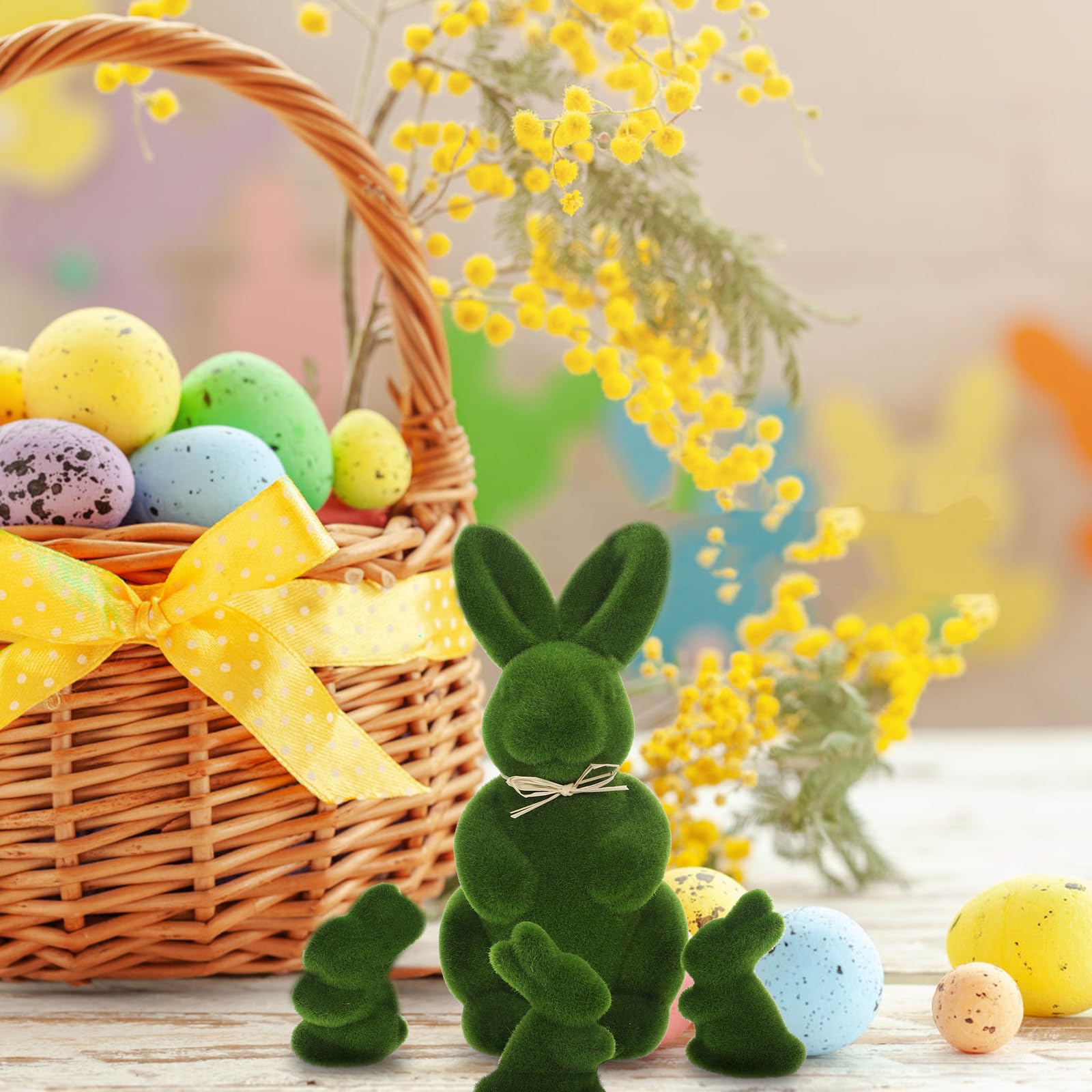4pcs Bunny Decor Easter Artificial Turf Grass Rabbit Figurine Flocked Animal Bunny Statue Easter Party Favor for Yard Decorations