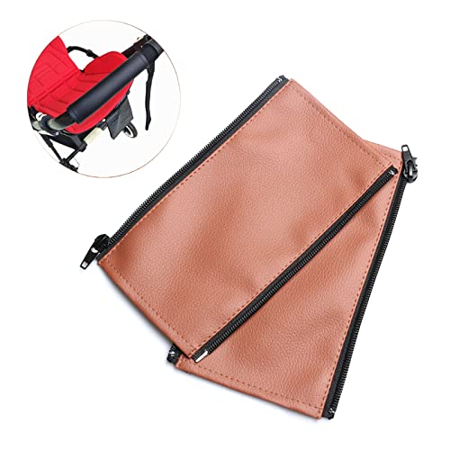2Pcs Leather Handlebar Cover with Removable Zipper for Bugaboo Cameleon 1 2 3 Plus Pram Accessories and 2Pcs Universal Stroller Hooks for Hanging Bags and Shopping, Brown