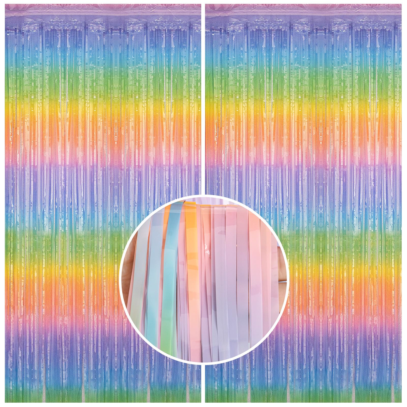 2 Pack 3.3 x 8.2 ft Tinsel Foil Fringe Curtain Backdrop, [Upgraded] Rainbow Metallic Streamers Backdrop Curtains for Birthday Decorations Girls Princess Bachelorette Unicorn Party Decorations