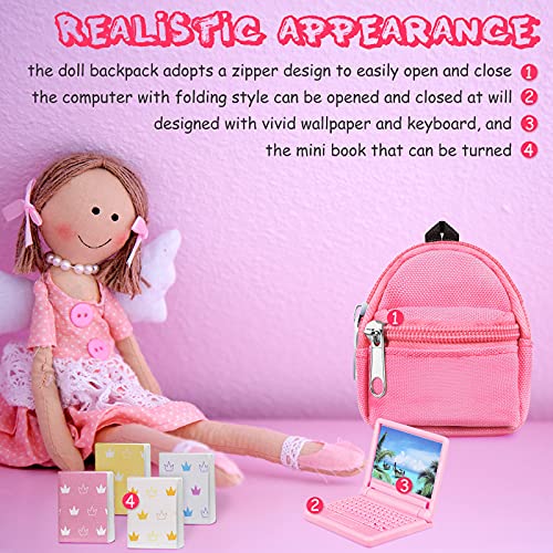 20 Pieces Doll Travel Accessories Include Mini Laptop Scene Simulation Doll Backpack Bag with Zipper Mini Headsets Toy Sunglasses Mini Book for 1/12 1/6 Scale Dolls House Decoration (Elegant Style)