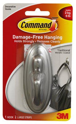 3M Command 17053BN Large Plastic Hook, Brushed Nickel Finish, 4-pk