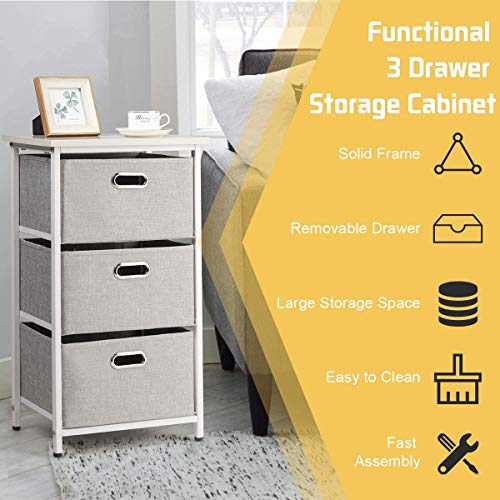 ARLIME Vertical Dresser Storage, 3-Drawer Fabric Dresser Storage Tower with MDF Top and Metal Frame, Easy Pull Storage Chest, Storage Drawer Unit for Bedroom, Hallway, Nursery Room (Grey)