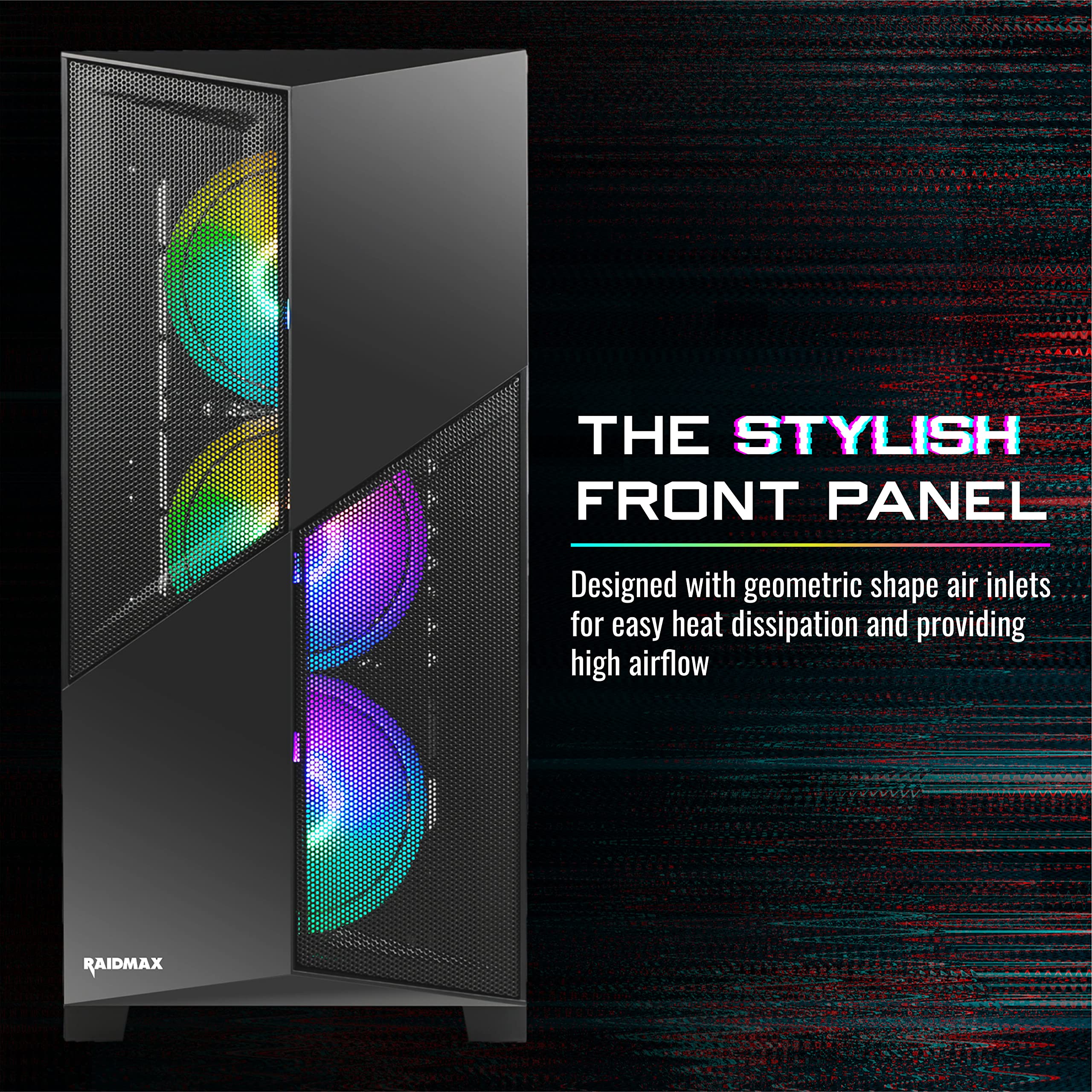 Raidmax ATX Desktop Computer Gaming PC Case Mid Tower PC Case with addressable RGB x3 ARGB Fans ATX PC Case USB 3.0 Tempered Glass PC Case Mesh Window Computer Case with 3 ARGB LED Black PC Case -X627
