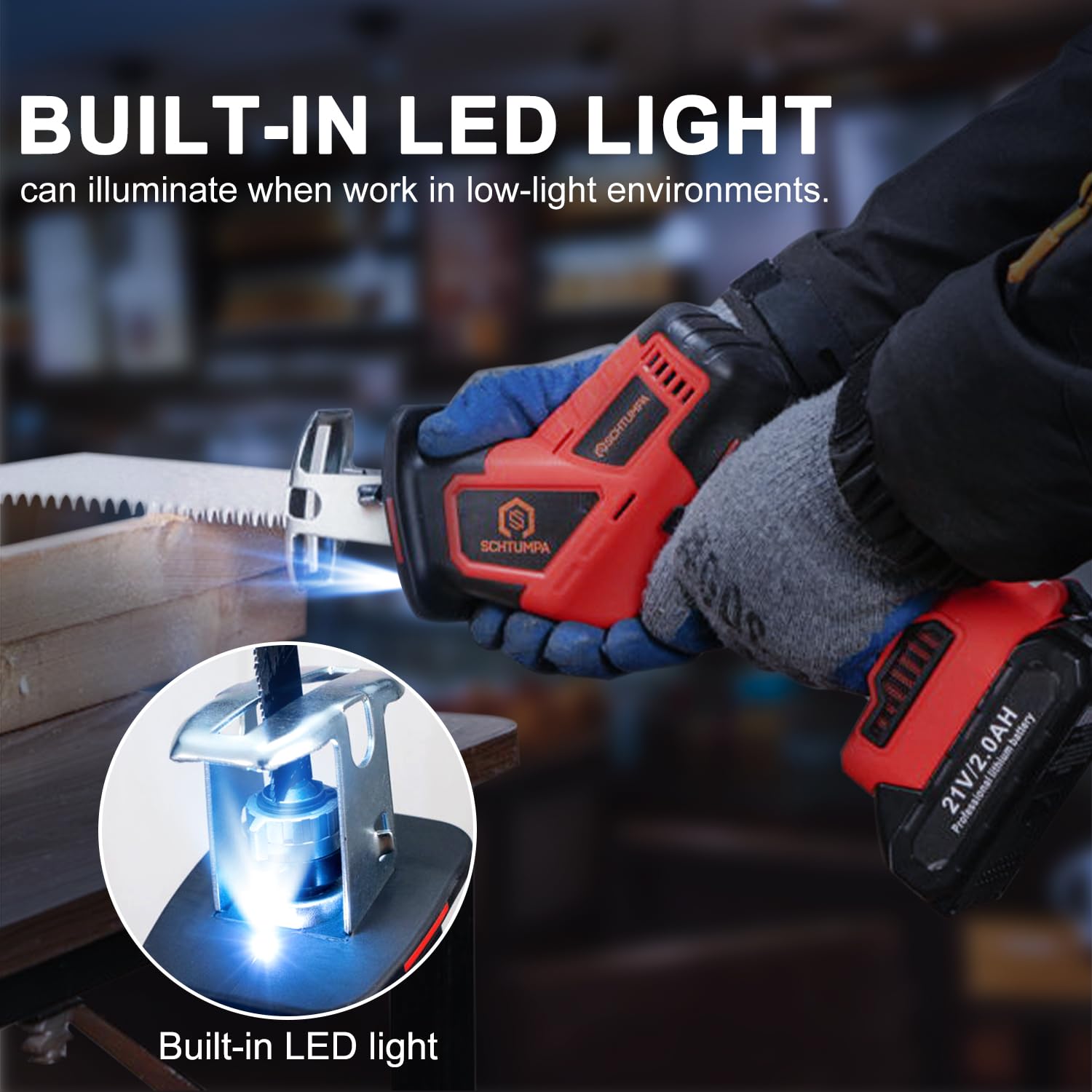 21V Cordless Reciprocating Saw (Brushless Motor),2-Speed mode Reciprocating Saw with 2Ah Battery and Charger for Wood/Metal/PVC Cuting(Compatible with Makita Battery)