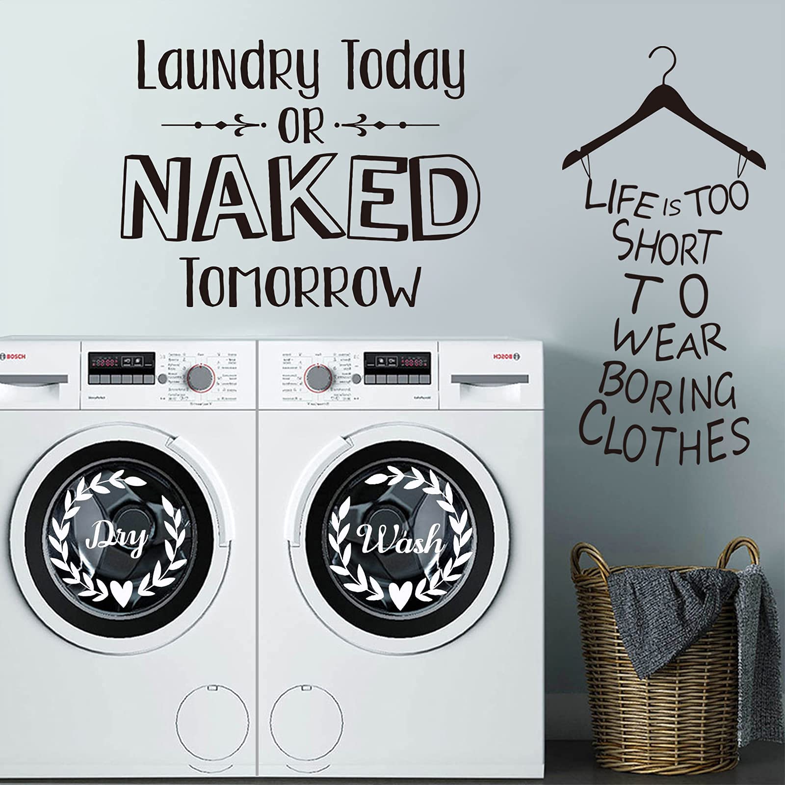 4PCS Laundry Room Wall Decal, DILIBRA Washer Dryer Bubble Soak Fold Repeat Wall Stickers, Quote Saying Signs Modern Trendy Washing Dry DIY Art Vinyl Wall Decor for Home Bathroom Closet