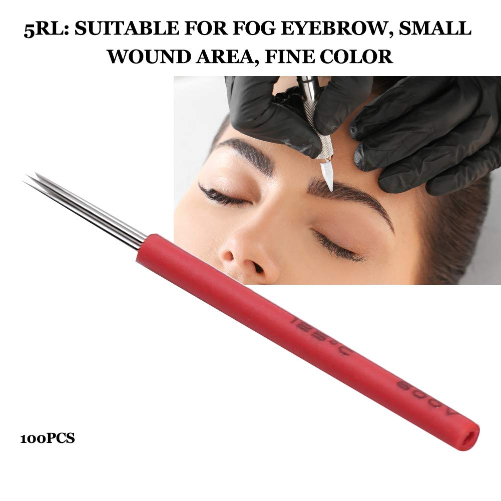 100pcs Microblading Needles Eyebrow Tattoo Needle Semi‑permanent Manual Tattoo Needle Piercing Tattoo Supplies for Beauty Personal Care Tattoo(5RL)