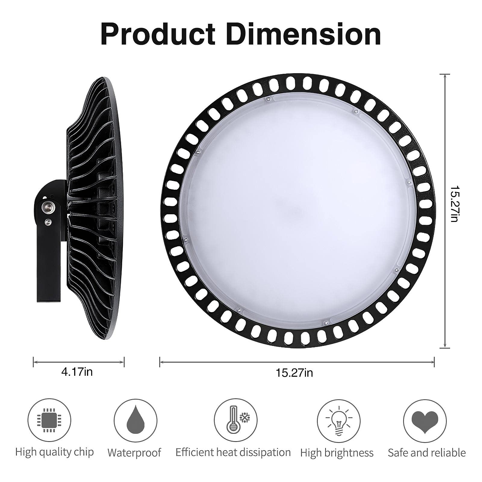 WUWAI 100W 200W 300W UFO LED High Bay Lights, 6500K Daylight White Ultra Thin Highbay Light Fixtures, IP65 Waterproof Bay Lighting for Garage Factory Warehouse Gym