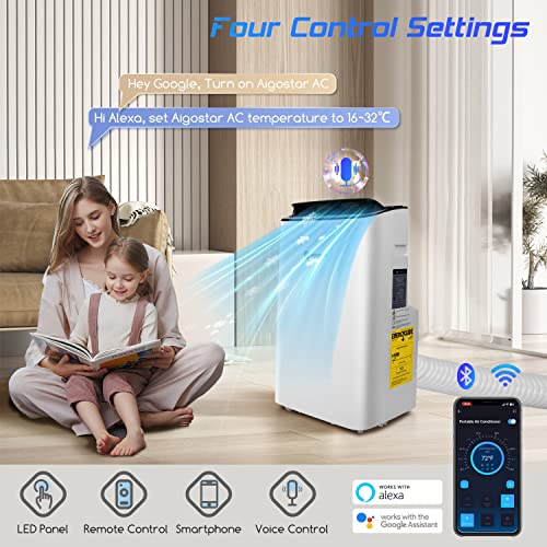 Aigostar 12000 BTU Smart Portable Air Conditioner, Dehumidifier, Fan, 4-in-1 AC Unit Room Up to 550 Sq.Ft, WIFI App & Remote Control,Works with Alexa/Google Assistant, 24H Timer, Window Kit, White