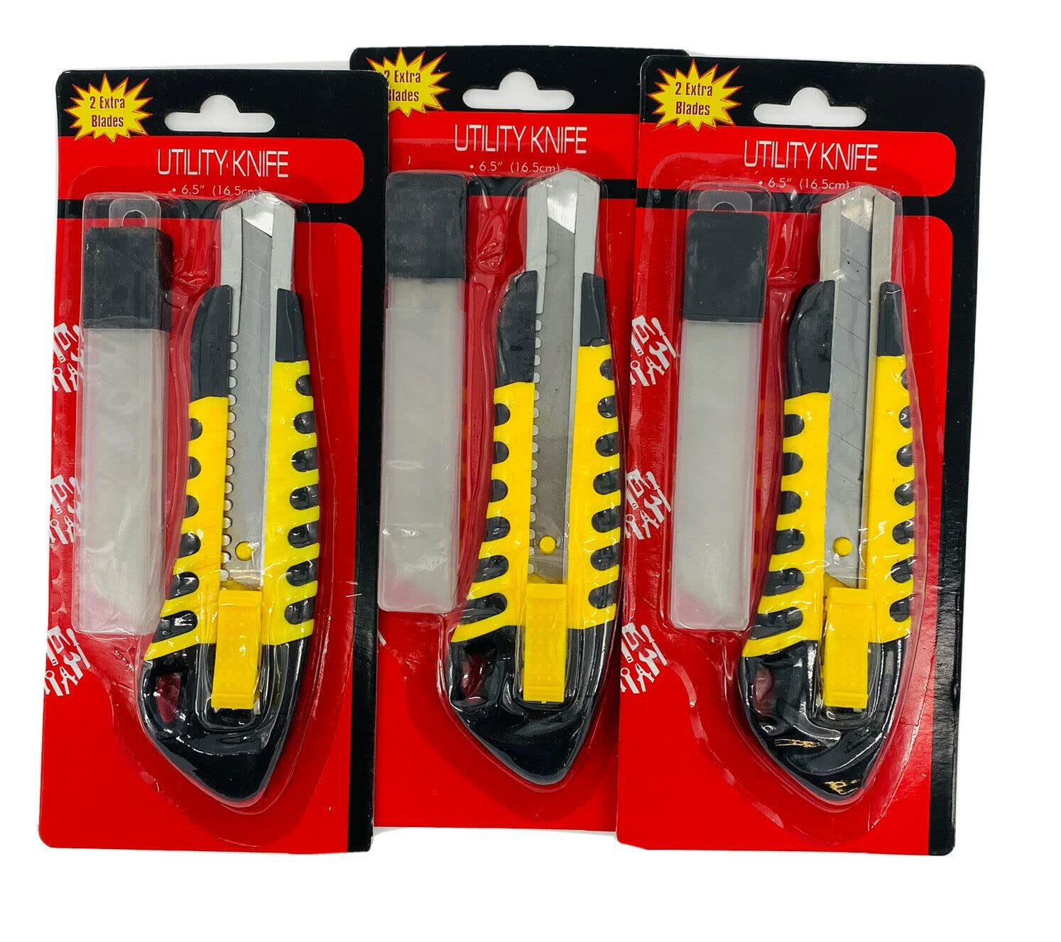 18MM Heavy Duty Utility Knife Box Cutter with 2 Extra Snap Off Blades - 3 Pack