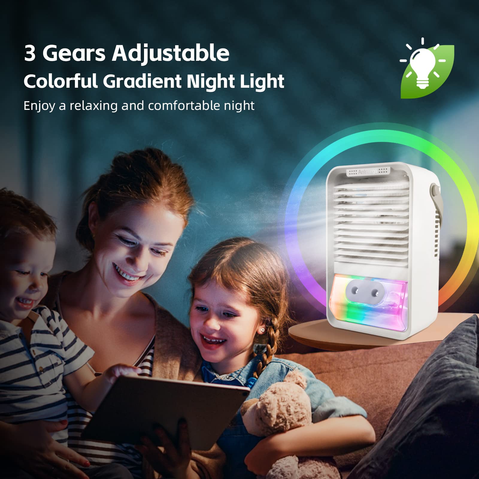 18.59OZ Portable Air Conditioners Fan, Personal AC Fan with Moist Sprayer Function, 7 Lights and Aromatherapy, Portable Air Conditioners no Windows Needed for Room, Desk, Car, Tent and Office