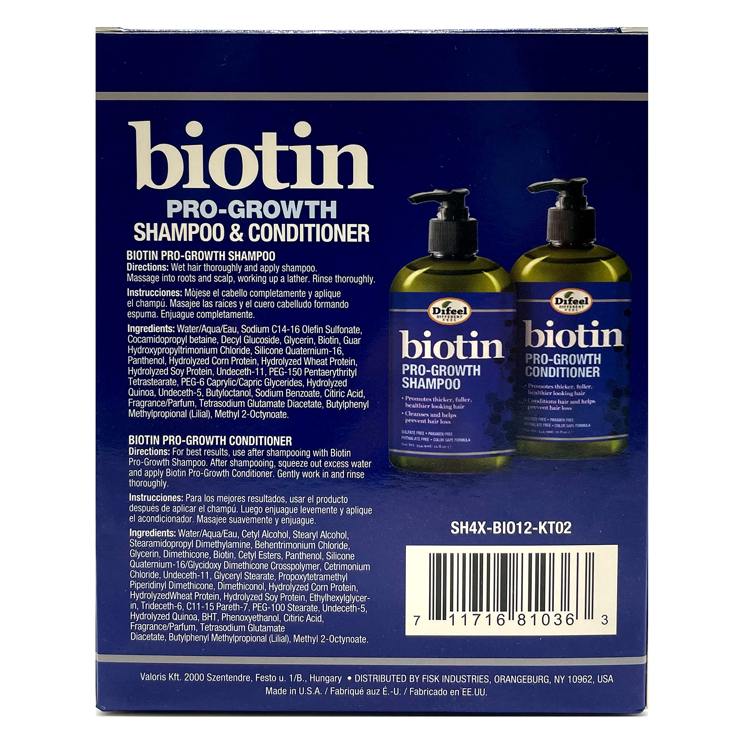 Difeel Pro-Growth Biotin Shampoo & Conditioner 2-PC Gift Set - Shampoo and Conditioner for Thinning Hair and Hair Loss, Paraben Free Shampoo & Conditioner