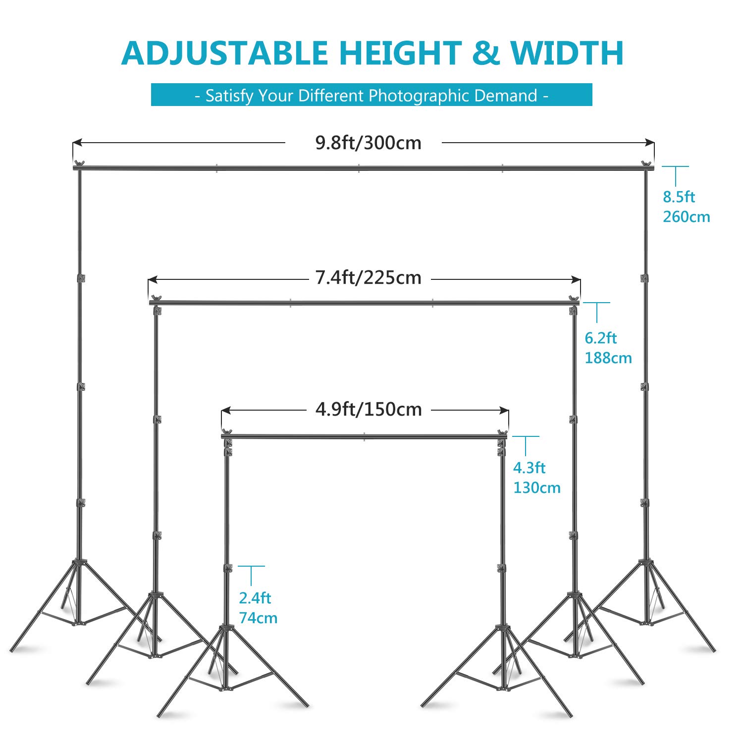 Neewer 8.5x10ft Backdrop Stand Support Continuous Lighting Kit for Photography Video Shooting