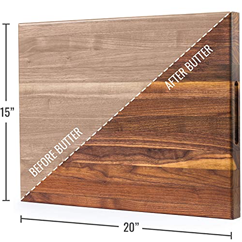 Brazos Home Dark Walnut Wood Cutting Board for Kitchen, Butcher Block, Chopping Board, Wood Cheese Board, Unseasoned, Includes Brazos Board Butter, Charcuterie Board, Meat Cutting Board, 20x15, XL