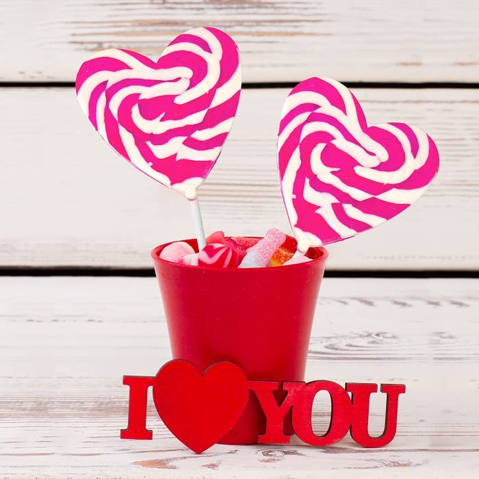 12 Heart Lollipops 3" -Valentine’s Candy - Delicious Lollipop Candy For Children and Adults - Bulk Candy (Pink)