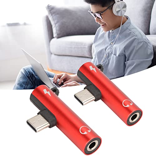 2PCS USB C to 3.5mm Audio Adapter 2 in 1 Audio Charging USB C to Audio Jack ABS USB C to AudioJack for Phone Table(Red)