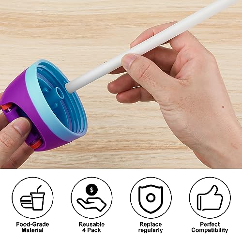 2pcs Replacement Stopper Compatible with Owala FreeSip 24oz 32oz, with 4pcs Straws & 1pcs Straw Cleaning Brush, Water Bottle Top Lid Replacement Parts Bottle Cap Seal Gasket Spill Proof Accessories