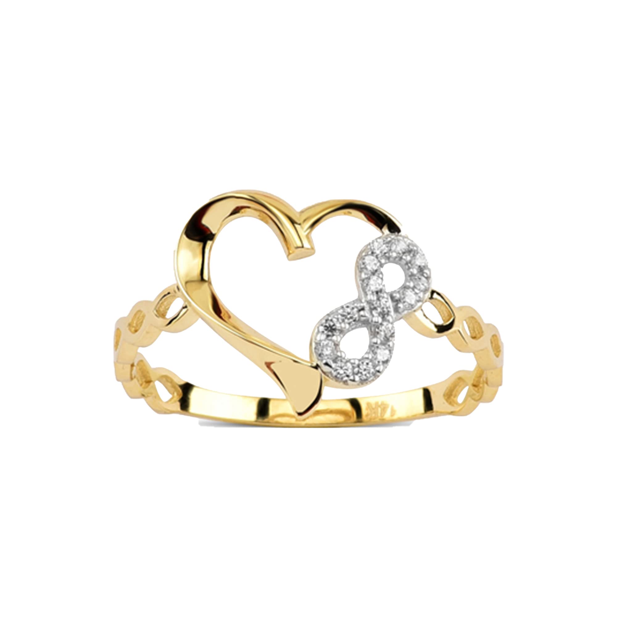 14K Solid Gold Cubic Zirconia Infinity on Heart Ring, Dainty and Elegant Love Gift Ring - Jewelry Gifts for Women- Available in Different Sizes- 14K Yellow Gold