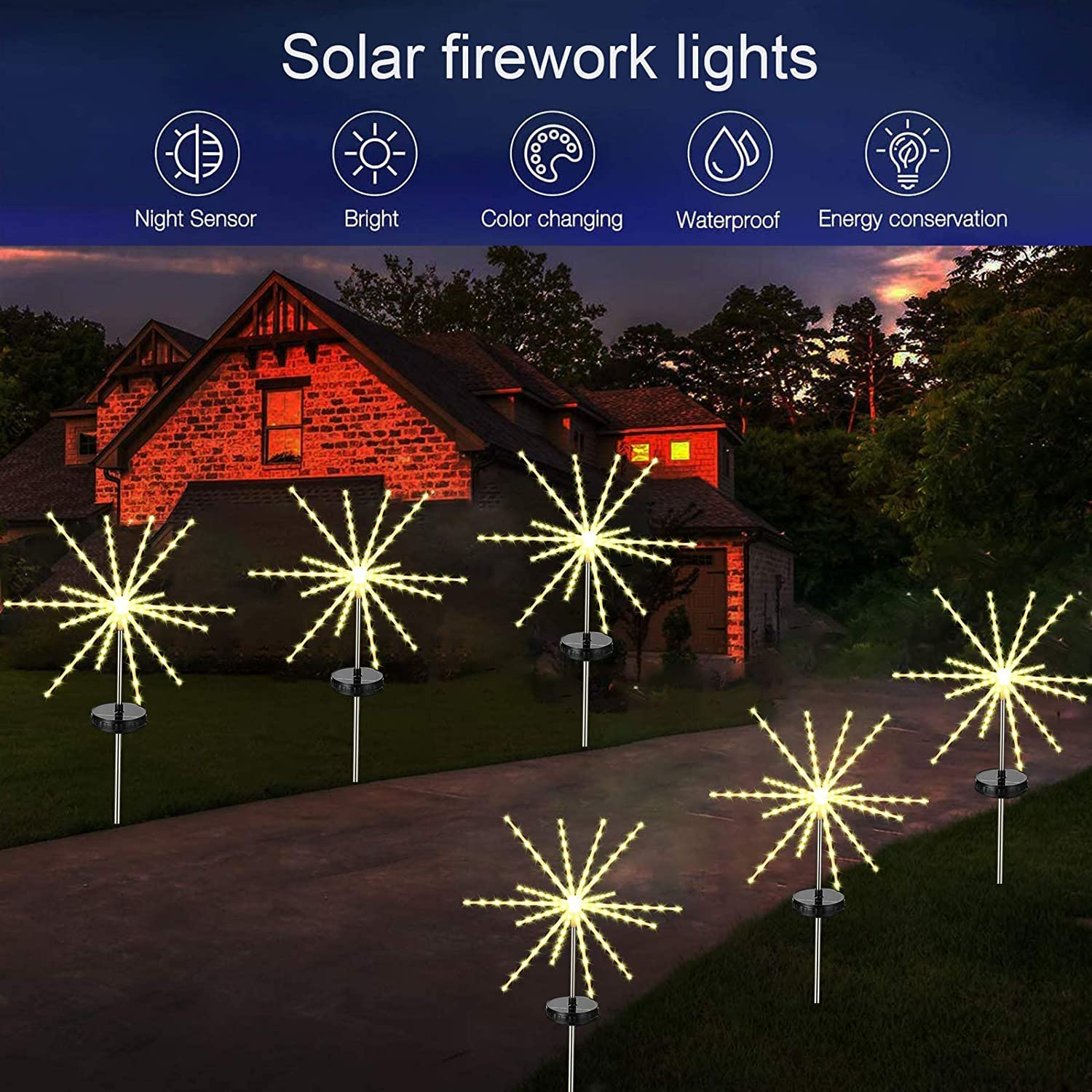 224 LED Solar Starburst Lights Outdoor, 8 Modes Meteor Firework Solar Fairy Lights with Remote Control for Garden Landscape Patio Walkway Home Holiday(2 Pack Warm)