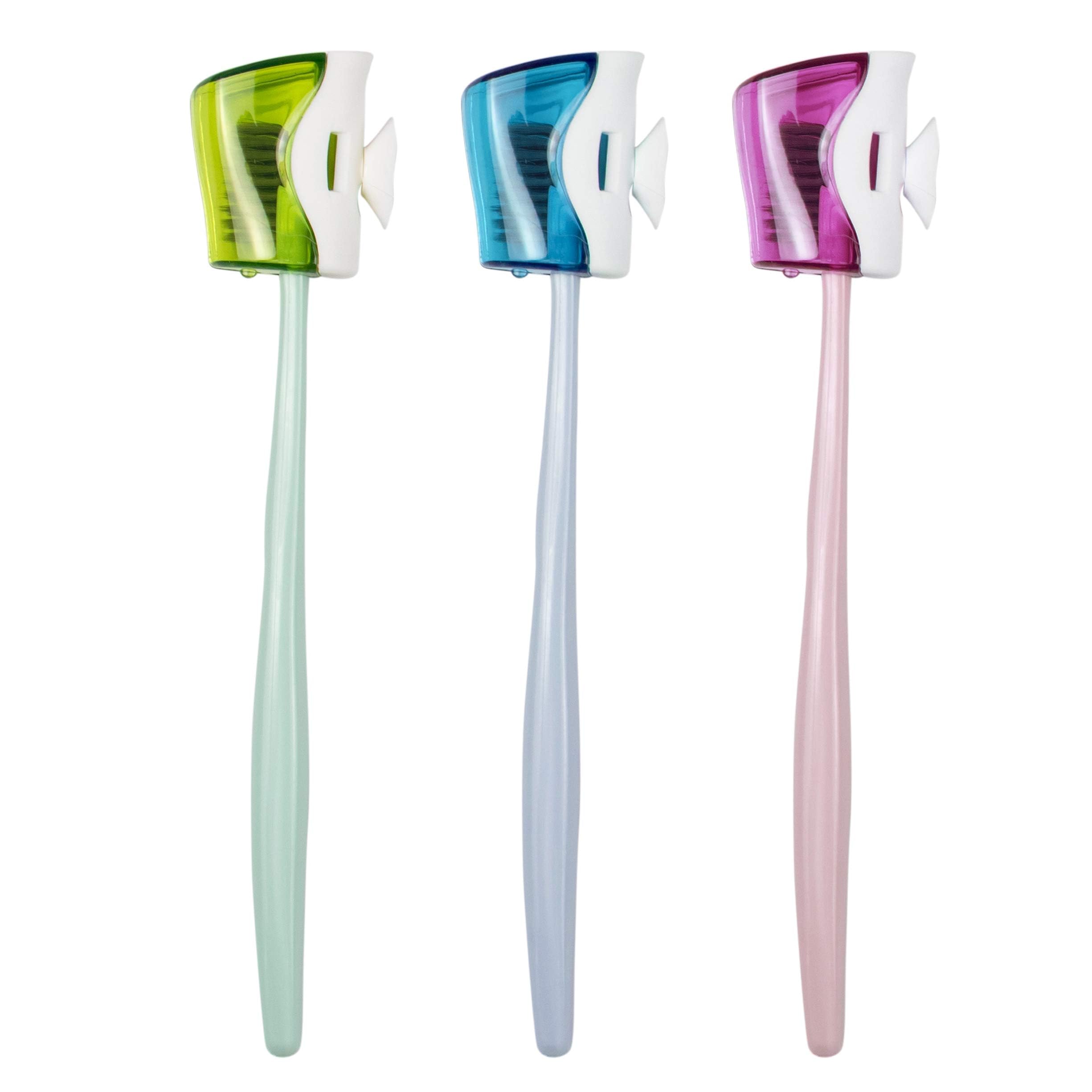 AUEAR, 3 Pack Toothbrush Head Covers with Suction Cup Anti Dust Wall Mirror Toothbrushes Holder Protective Case for Bathroom Home Travel Outdoor & Camping