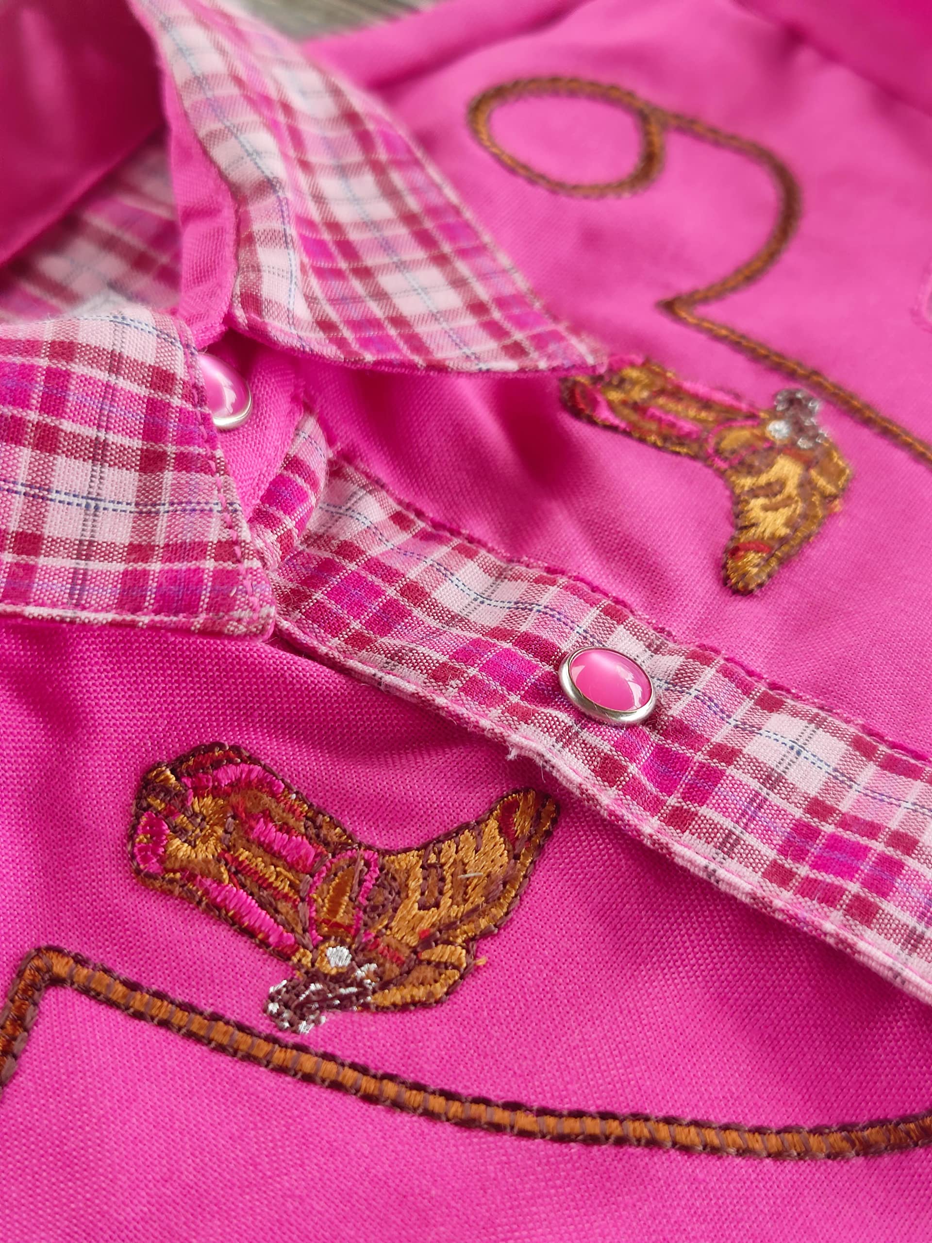 4Rodeo Baby Toddler Western Pink Plaid Cowboy Bodysuit Shirt (9-12 Months)