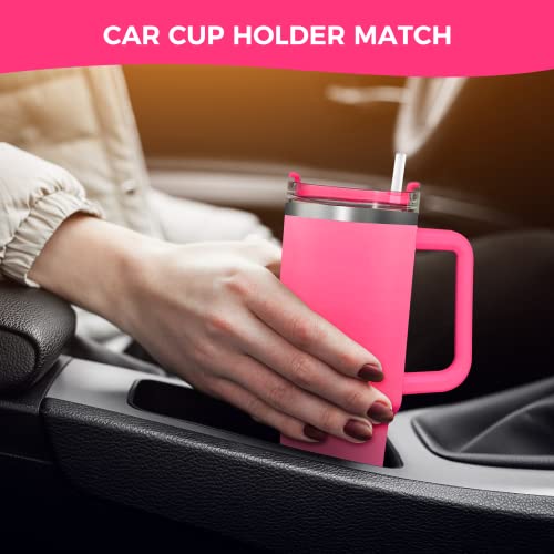 40oz Stainless Steel Tumbler with Handle Lid and Straw Insulated Coffee Mug Water Bottle Tumbler Keeps Hot and Cold Travel Cup (Azalea Red)