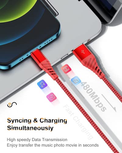 Fashia iPhone Charger Cord 3FT, [MFI Certified] 3Foot USB Lightning Cable,3Feet Fast Charger Nylon Braided USB iPhone Cord for iPhone 13 12 11 Pro X XS Max XR/8 Plus/7 Plus/6/6s Plus-Red