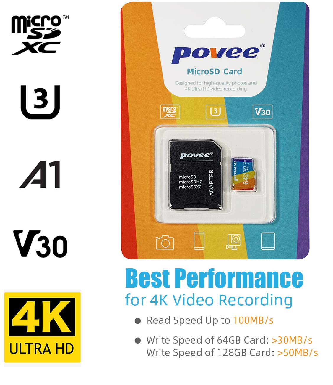 128GB Micro SD Card,Memory Card for Nintendo Switch and Surveillance Camera,MicroSD Card for Smartphone Nintendo Galaxy Fire and Gopro