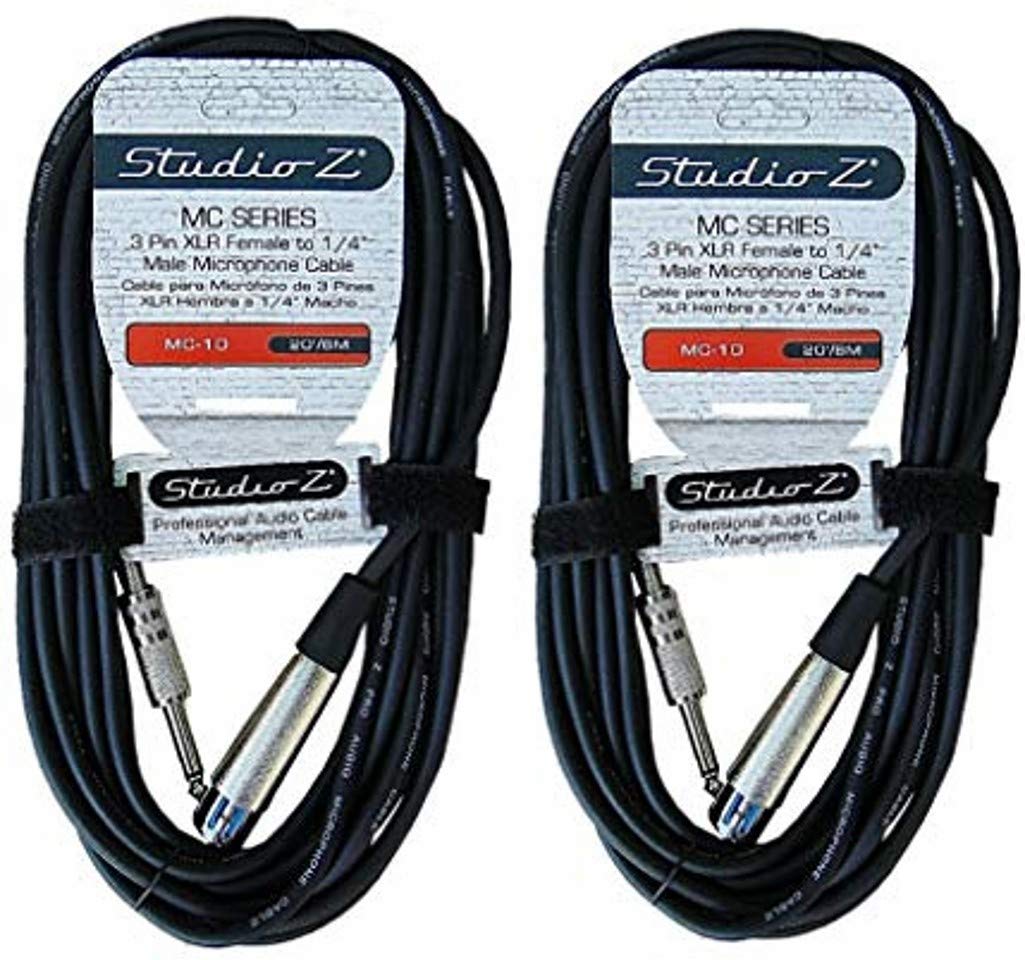 2 Pack Studio Z Microphone Cable 20Ft Female XLR to 1/4 Inch TS Male Mono 3 PIN Flexible Mic Cable Unbalanced Interconnect Wire Mic Cord for Dynamic Sound Built to Last (2 Pack)