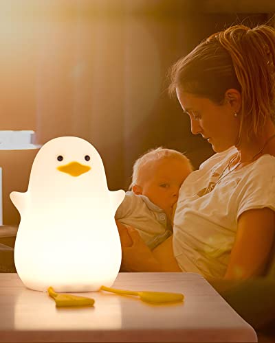 Attivolife Duck Night Light for Kids, Cute Animal Silicone Lamp Touch Control + Dimmable + Timer, USB Rechargeable LED Feeding, Bedside Bedroom Decor Birthday Gifts for Toddler Baby Women