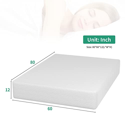 12 Inch Green Tea Memory Foam Mattress,Bed-in-a-Box Medium Firm Mattress CertiPUR-US Certified Breathable Bed Mattress for Cooler Sleep Supportive & Pressure Relief,Queen