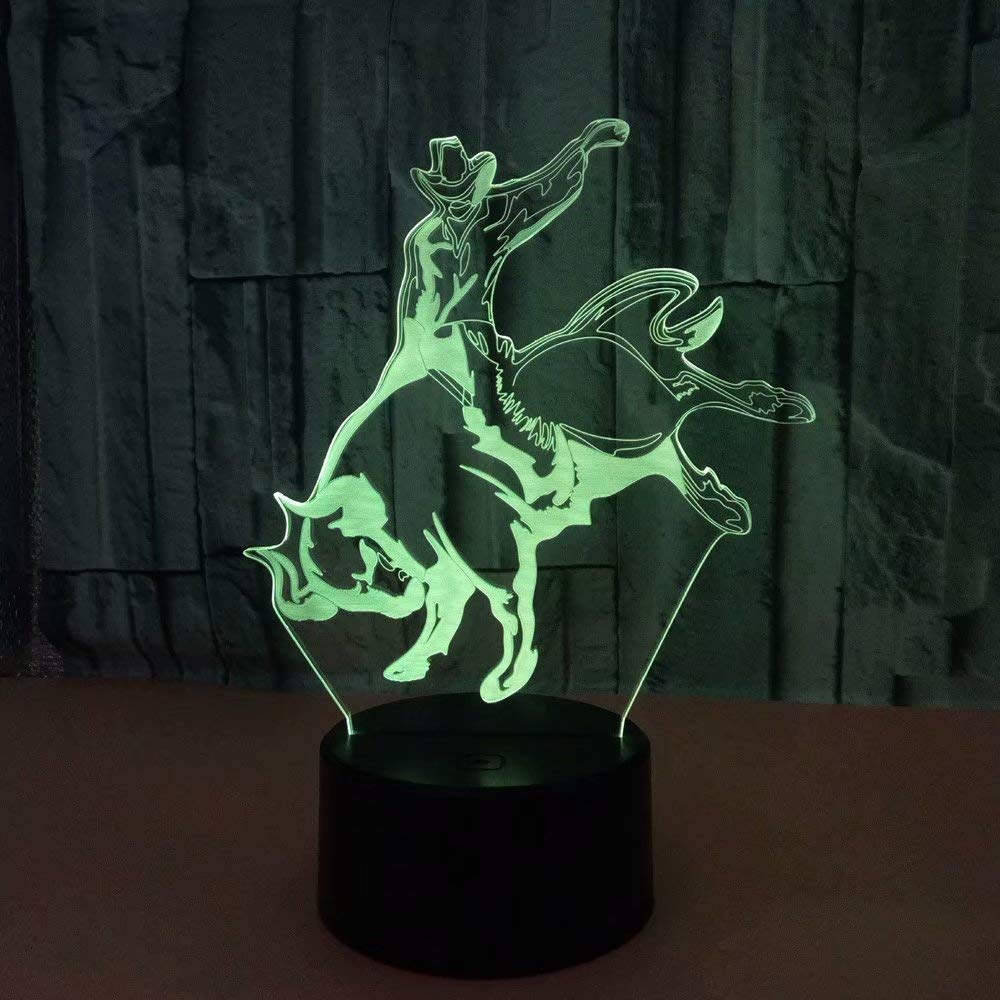 JruF Night Light for Kids 3D Night Light Bedside Lamp with Remote Control Changing Xmas Halloween Birthday Gift for Child Baby Girl,Horse Race and Cowboy
